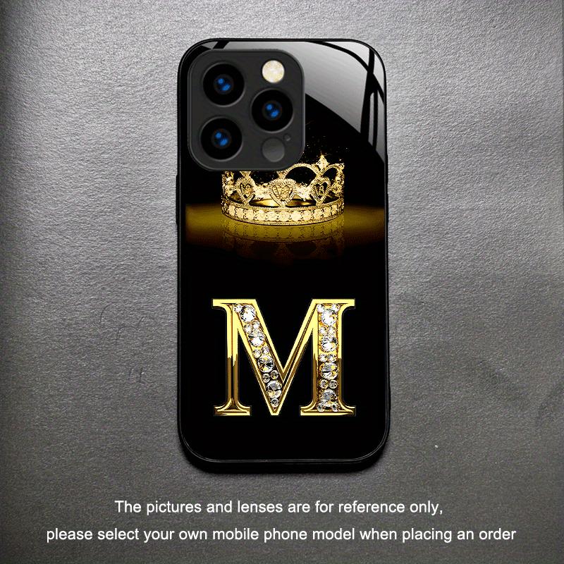 New Crown and Letter M Pattern Tempered Glass Black Phone Case for ...