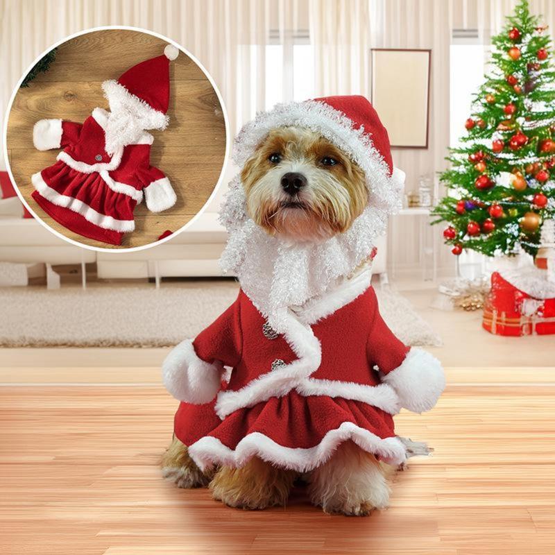 Dog Christmas Costume Set, Plush Dog Clothes for Party, Warm Pet Cat ...
