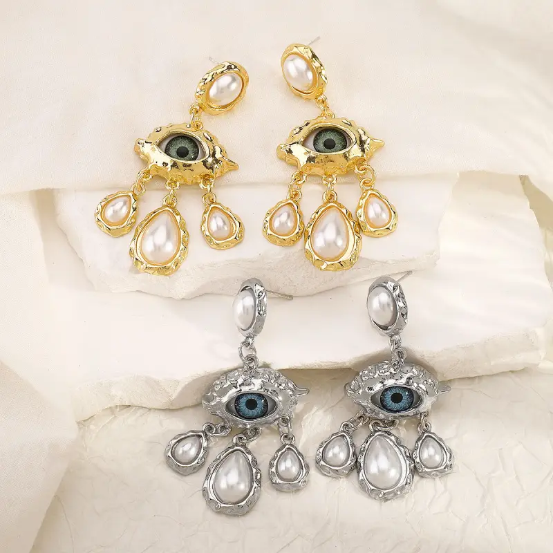 Big Eyes Long Tassel Water Drop Earrings 2 Pairs French Medieval Style ...