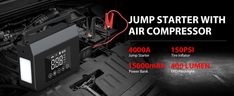 Portable Jump Starter with Air Compressor, 4000A Car Battery Jump ...