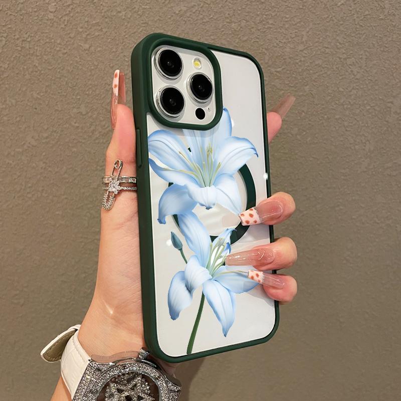 Adorable Magnetic Case for iPhone11/12/13/14/15/16/promax Blue Lilies ...