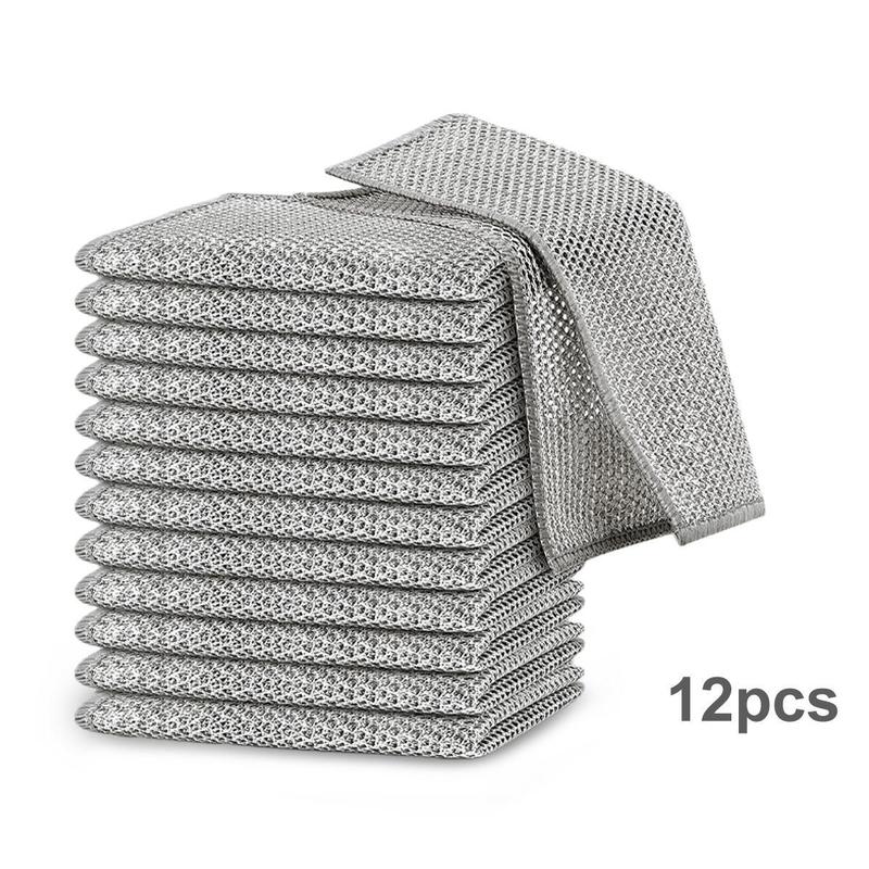 12 PCS Double Layer Wire Dish Cloth, Steel Wire Cleaning Cloth, Multi ...