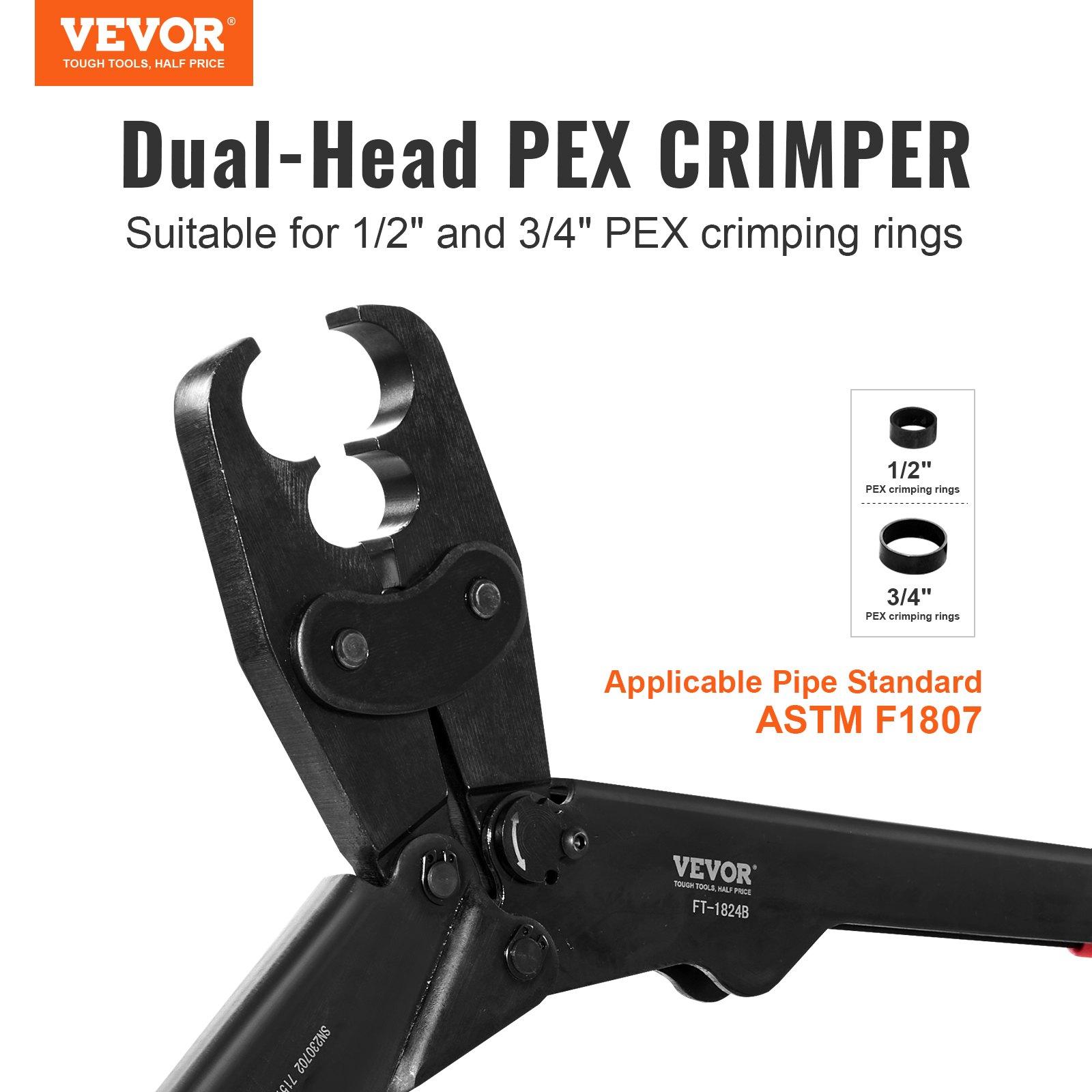 VEVOR PEX Crimping Tool, Dual Head Combo PEX Crimper Tool for 1/2" and ...