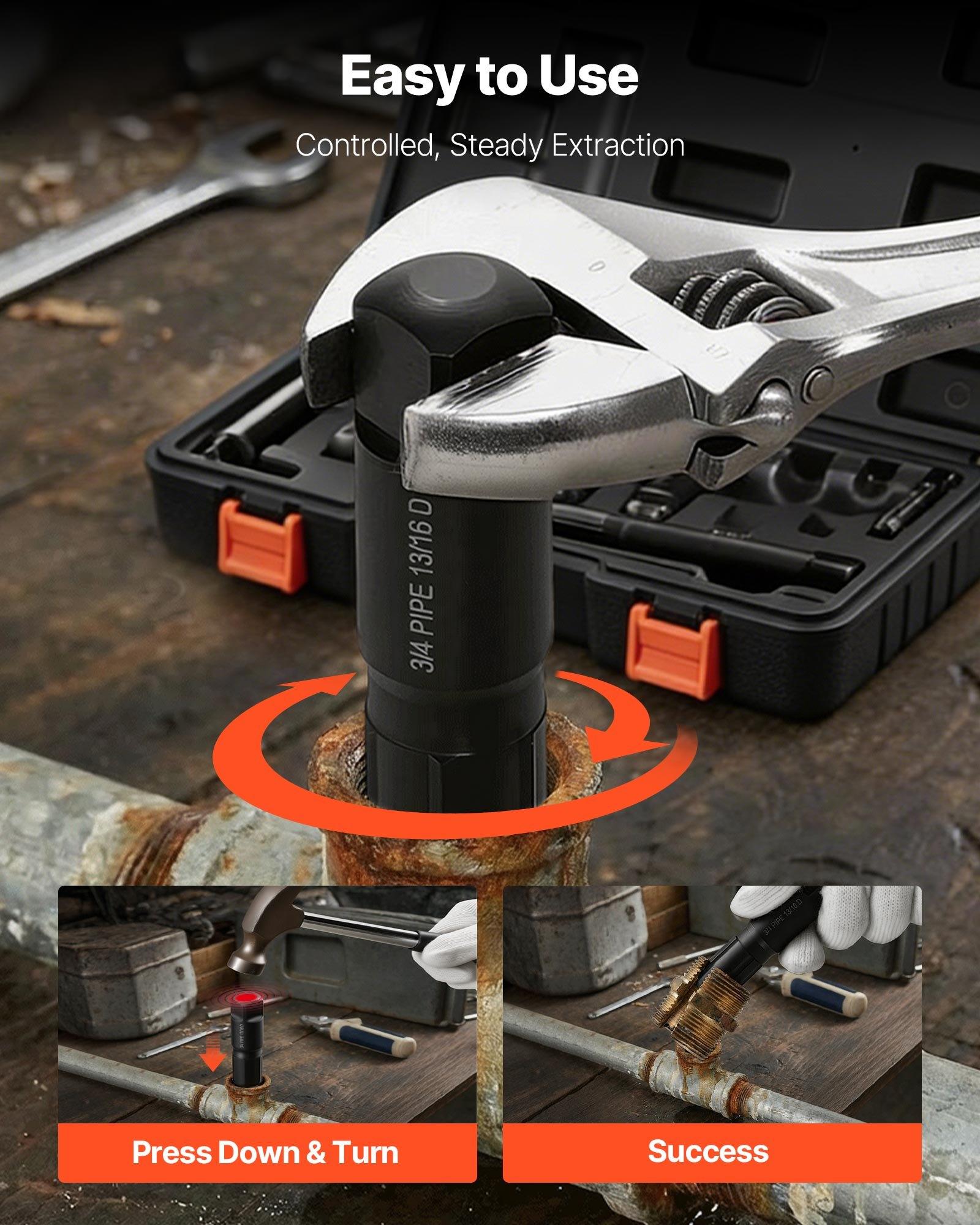 VEVOR Pipe Extractor Set, 9 Pieces Heavy Duty Steel Broken Pipe ...