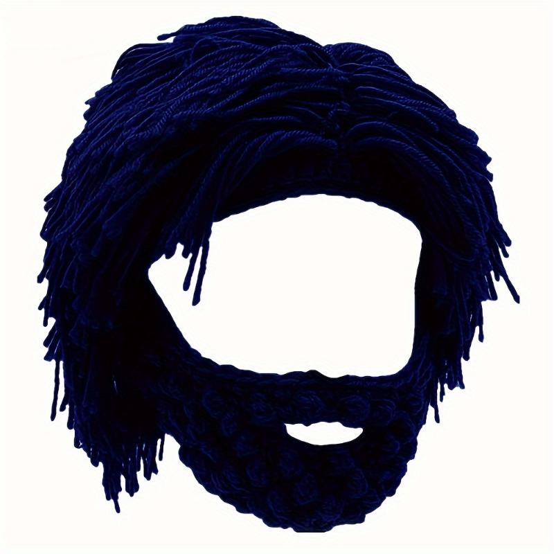 Attached Straight Hair Wig Acrylic Beanie with Knitted Beard, Punk ...