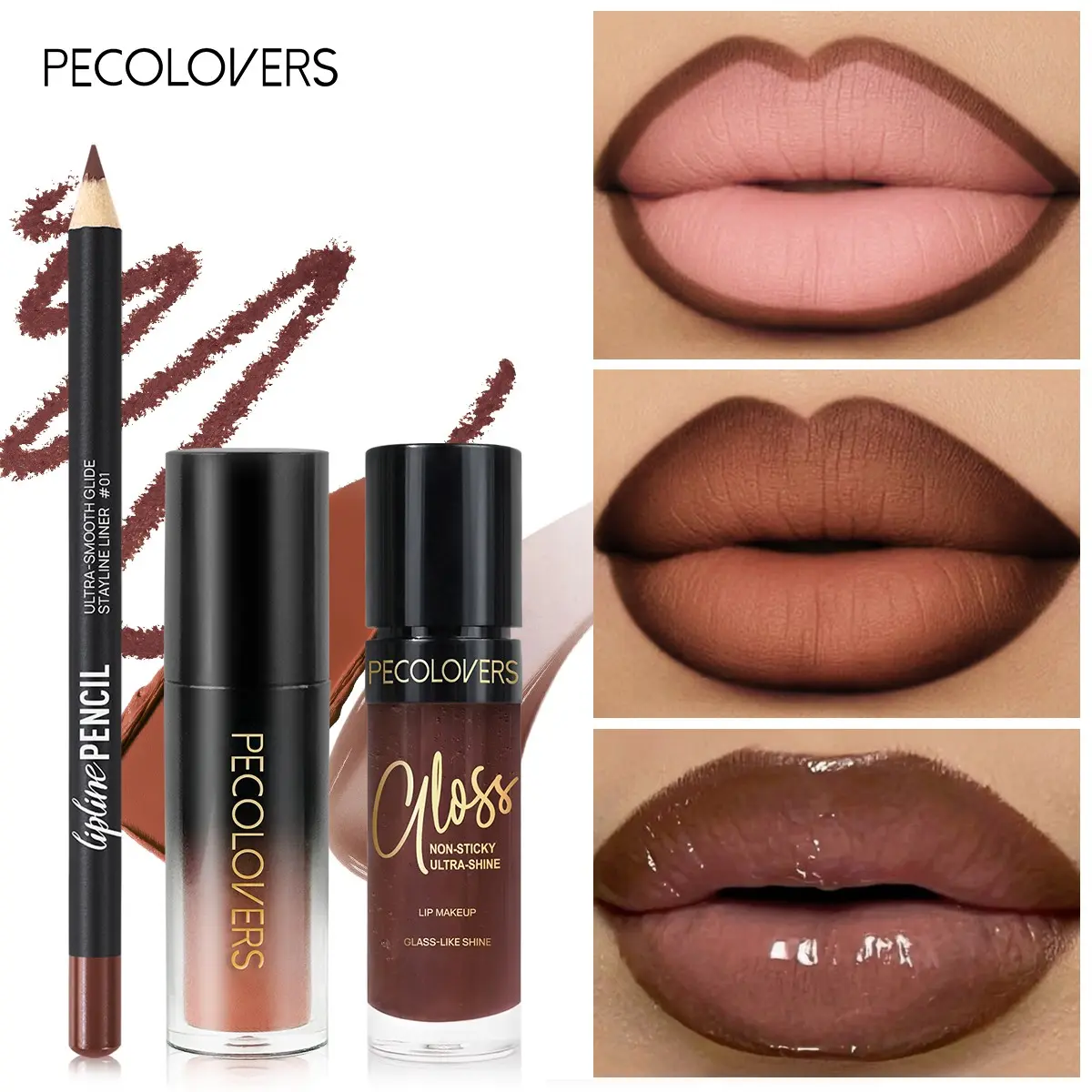 3pcs/Set Velvet Texture Lip Makeup Set Nude Lip Liner, Lip Gloss & Lip ...