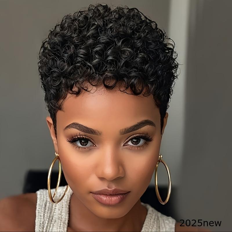Elegant Short Curly Pixie Wig with Bangs for Women - 180% Density, 6 ...