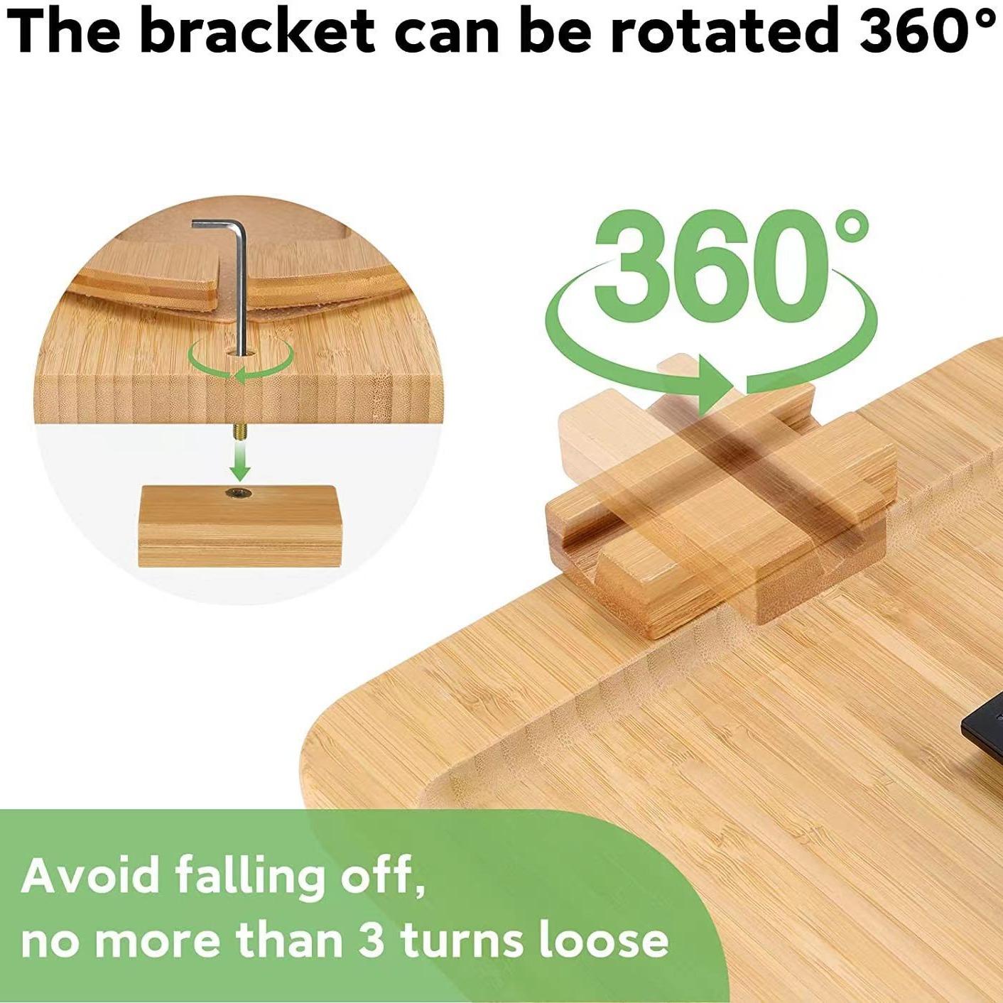 Wooden Sofa Tray with Rotating Phone Holder, 1 Count Foldable Armrest ...