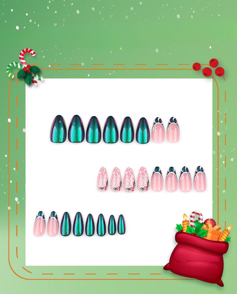 24Pcs Christmas False Acrylic Nails with Glue Sweet Winter Almond ...
