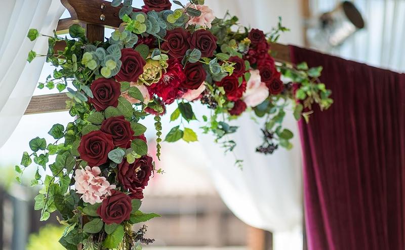 50Pcs Burgundy Roses Artificial Flowers, Burgundy Fake Roses for ...