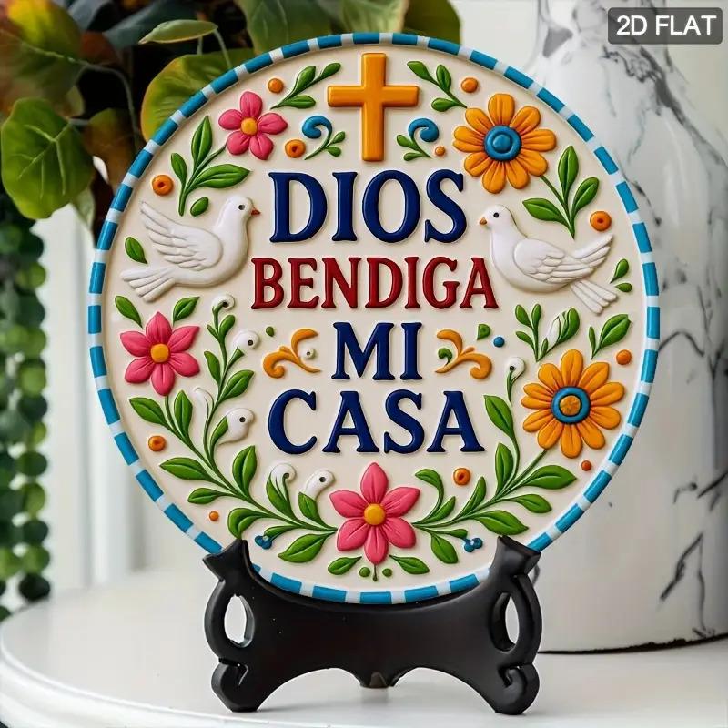 [1pc Spanish Wall Art] 2D Flat, 1pc Spanish "God Bless My Home" Round ...