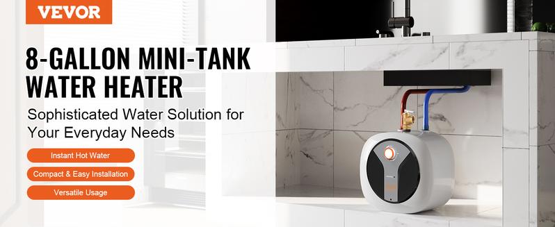 VEVOR Electric Mini-Tank Water Heater 8-Gallon Tank, 1440W Hot Water ...