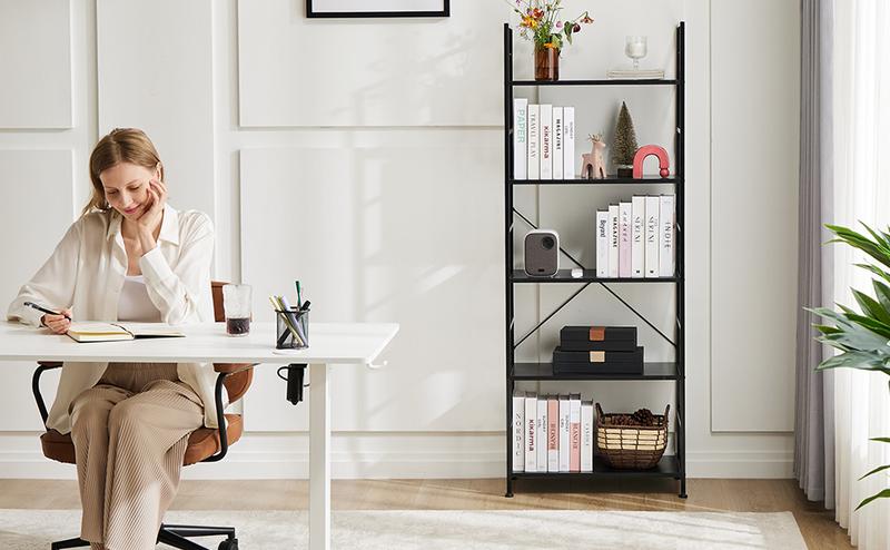 Storage Rack Book Shelf, 5 Tier Bookcase, Modern Book Case Industrial ...