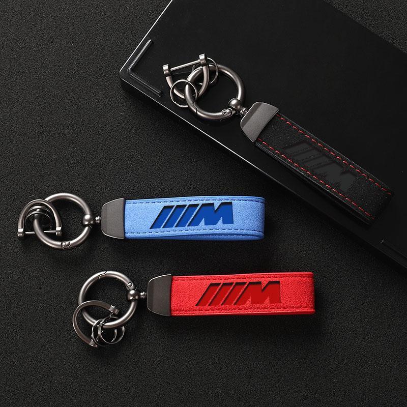 Suede Leather Keychain Key Rings with bmw M 3D logo For BMW M E46 E90 ...