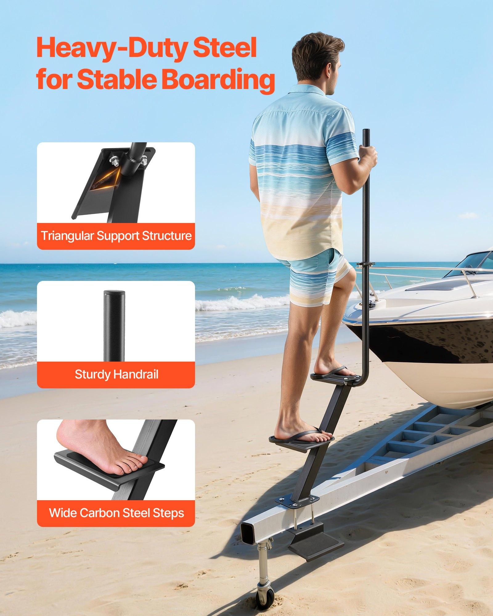 VEVOR Boat Trailer Steps, 3-Step, Heavy-Duty Boat Trailer Steps with ...