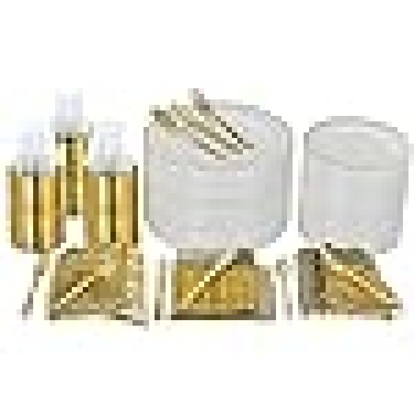 600 Pc Disposable Dinnerware Set for 100 Guests - Gold - Reusable Party ...