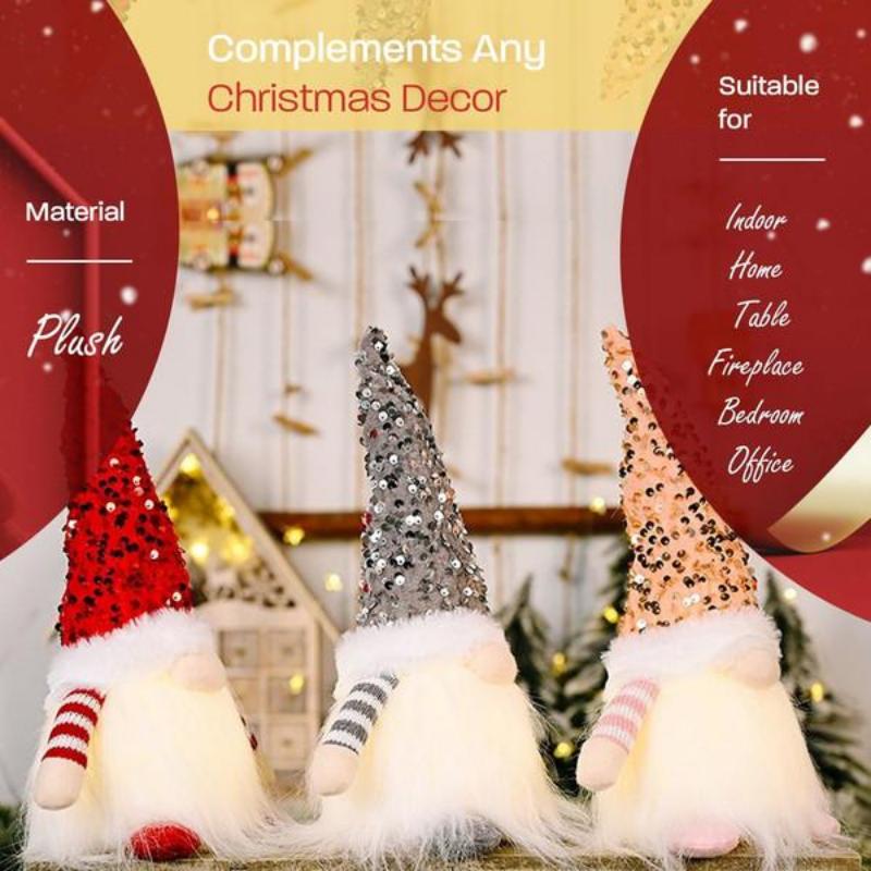 3pcs LED Lighted Christmas Gnome Handmade Santa Elf Figurine Faceless ...