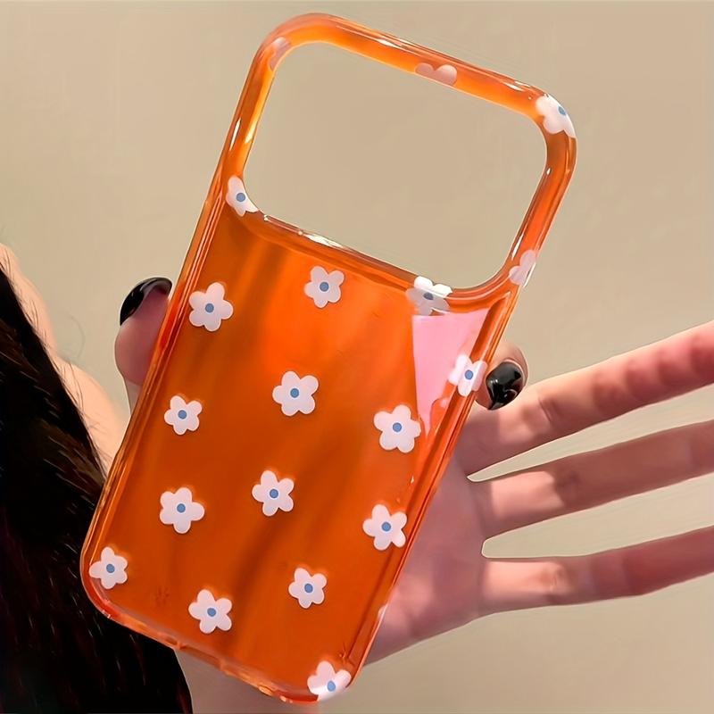 Cute Orange White Flower Pattern Laser Soft Phone Case for iPhone 17 ...