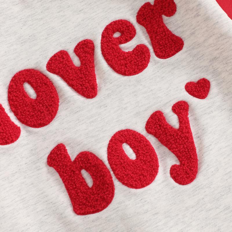 REDWOON Newborn Baby Boy Valentines Day Outfit Lover Boy Embroidery Sweatshirt Bubble Romper ...