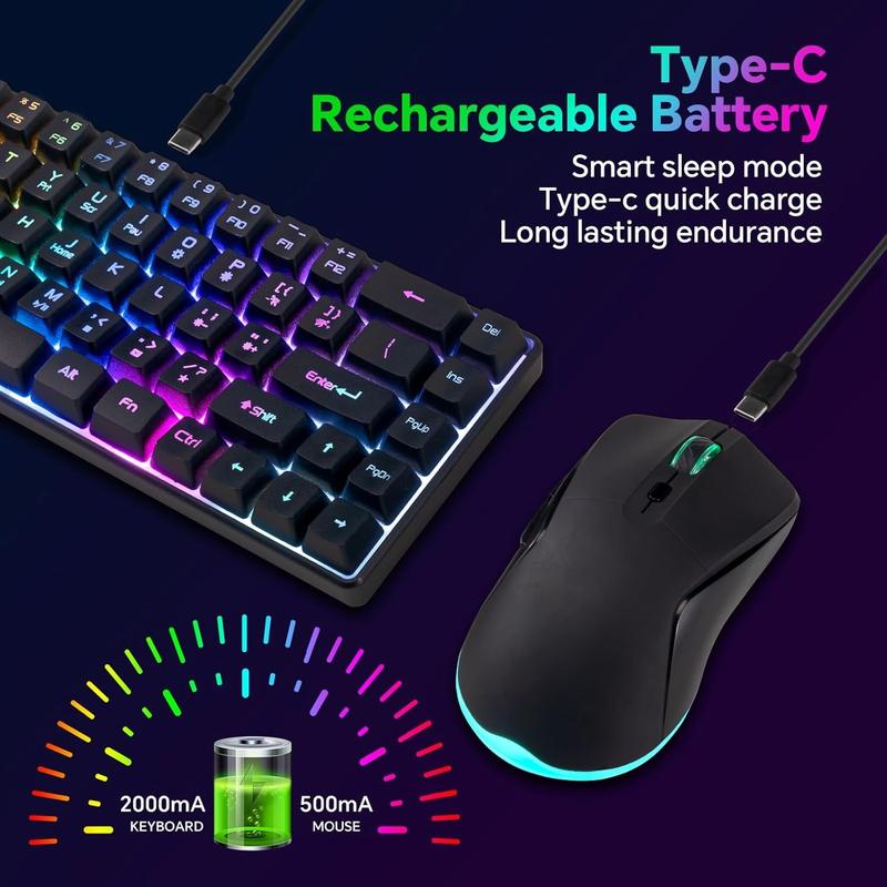 60% Gaming Keyboard and Combo,RGB Backlit Rechargeable LED Light Up ...
