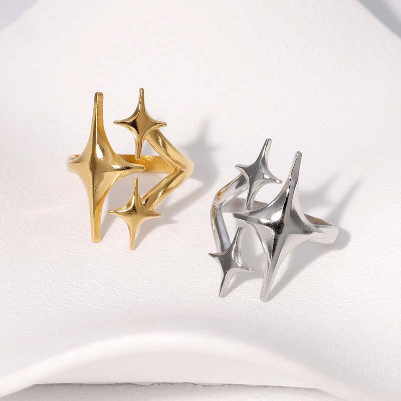 Stainless Steel Four Pointed Star Ring Adjustable Open Design For Women ...