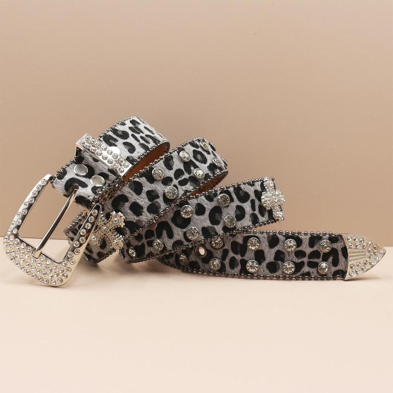 Leopard print with Colorful Diamonds Chain 3.3 Cm Designer Belts ...