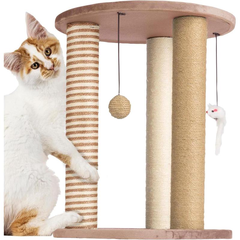 Cat Scratching Post - 3 Scratcher Posts with Carpeted Base Play Area ...