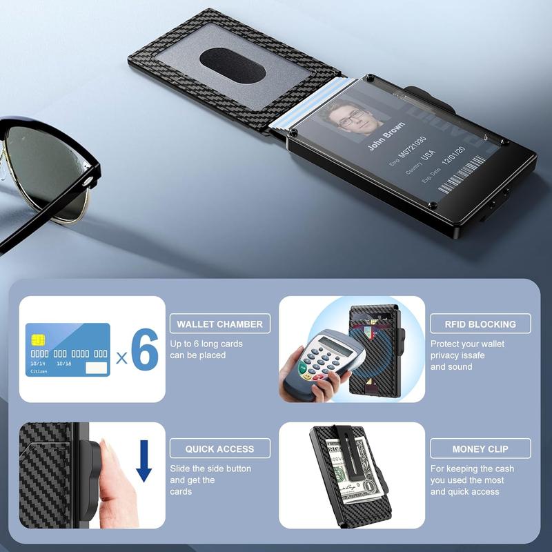 Wallet for Men Card Holder- Pop Up Case, Carbon Fiber Leather RFID ...