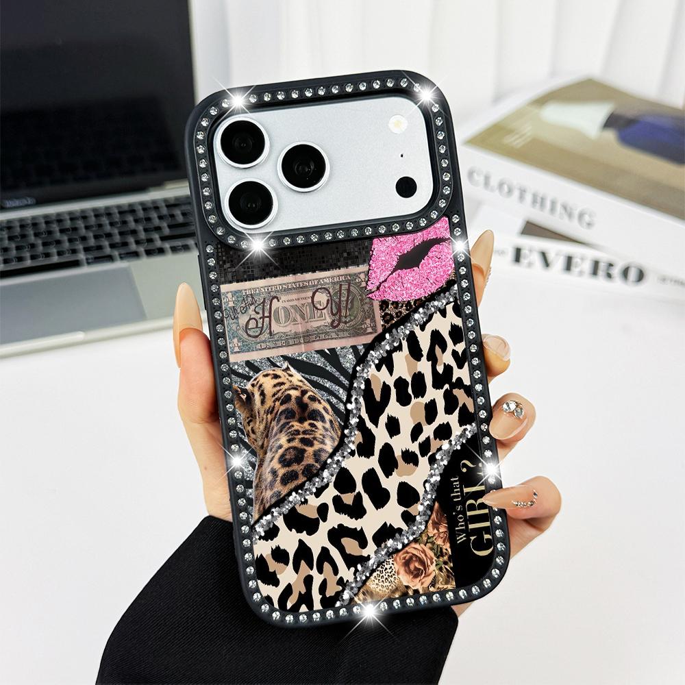 Shining leopard print double-sided diamond studded phone case, military ...