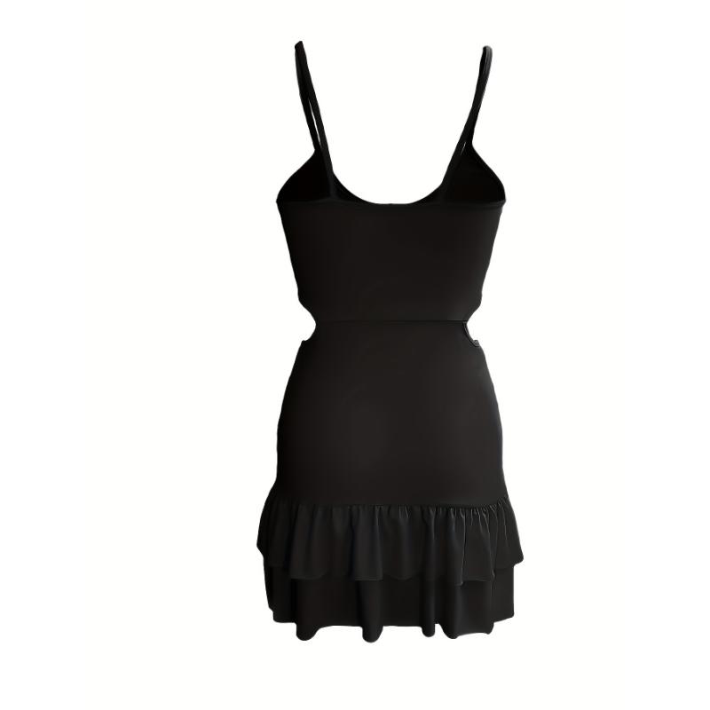 Vibrant Solid Color Ruffle Hem Cami Dress - Elegant Sleeveless, Slim ...
