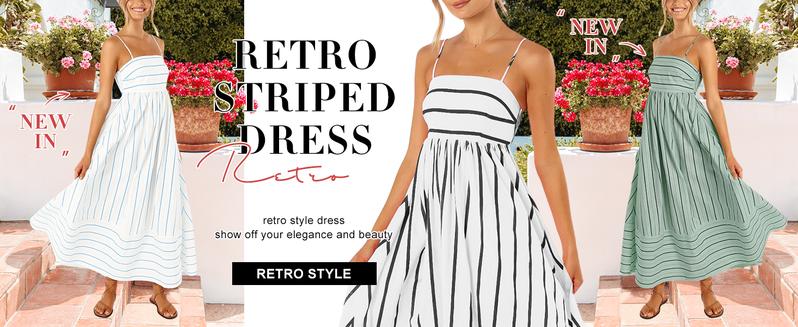 Women's Striped Back Smocked Maxi Dress Sexy Spaghetti Strap Cut Out ...