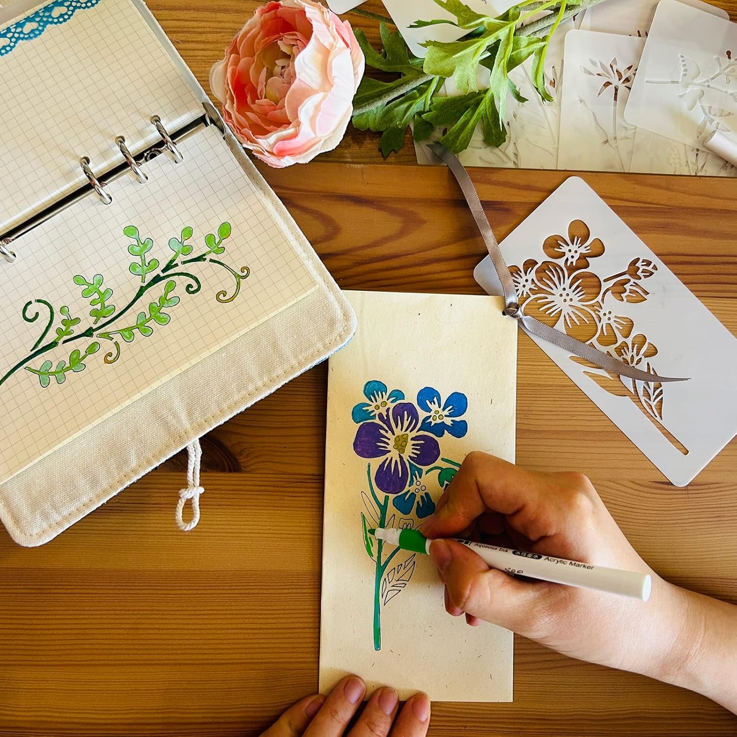 Flower and Leaf Stencils for Painting, 18 count 6 x 3 Inch Plastic ...