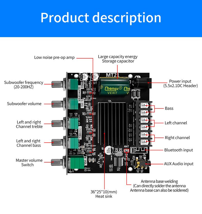 Channel Bluetooth 5.0 CS8673E 2.1 Subwoofer Amplifier Board 50W X 2 ...