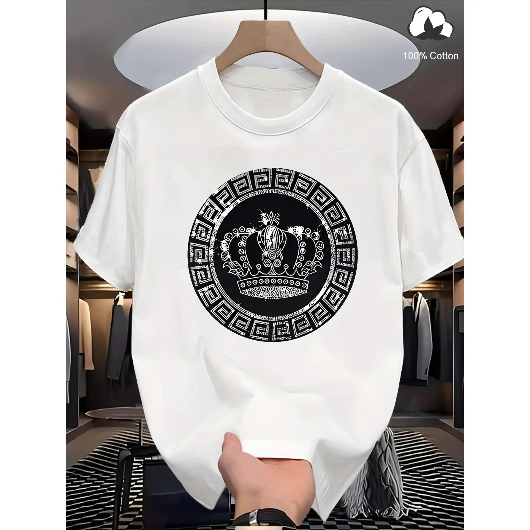 Plus Size Men's Fashion Black and White Decorative Crown Print Pattern ...
