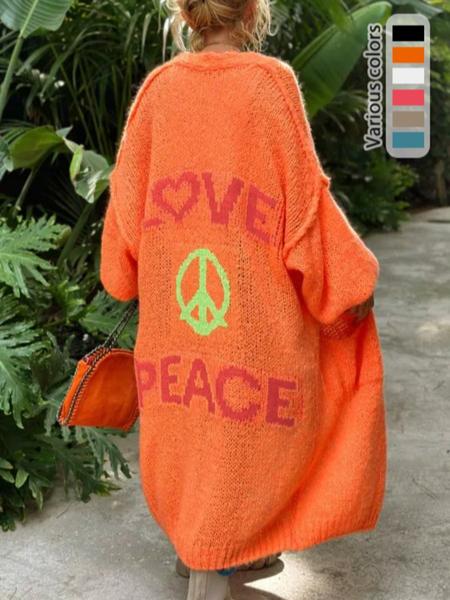 Women's Letter Print Drop Shoulder Long Sleeve Cardigan, Casual Open ...