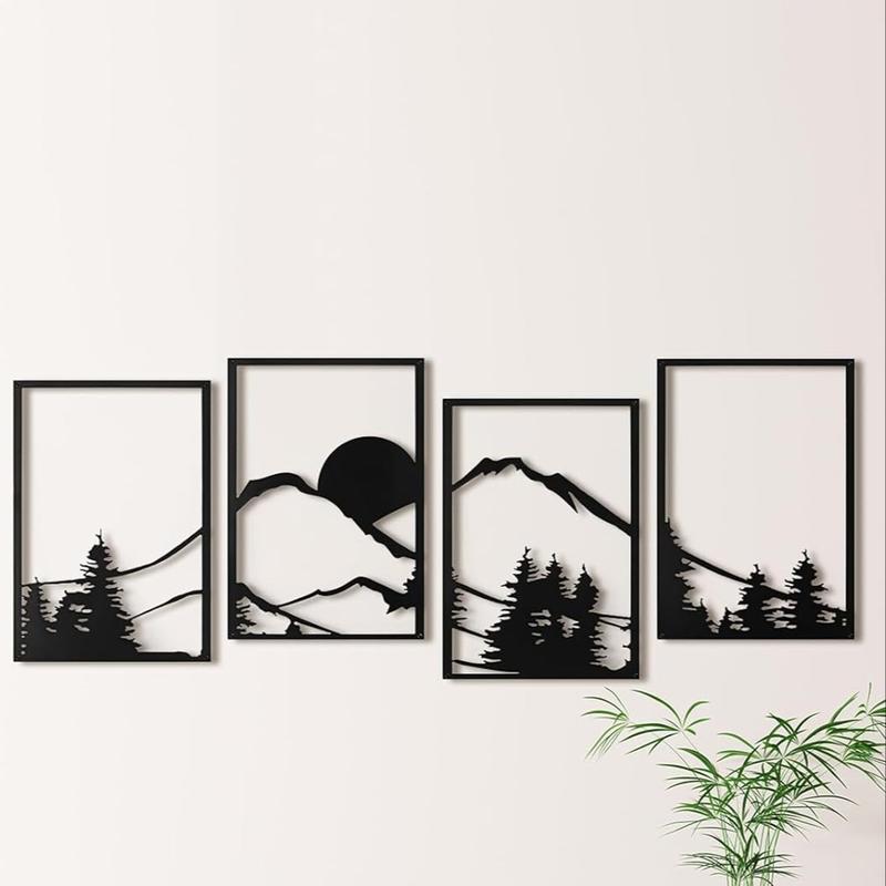Mountain Landscape Pattern Wall Art, 4 Counts/set Wall Decor, Wall ...