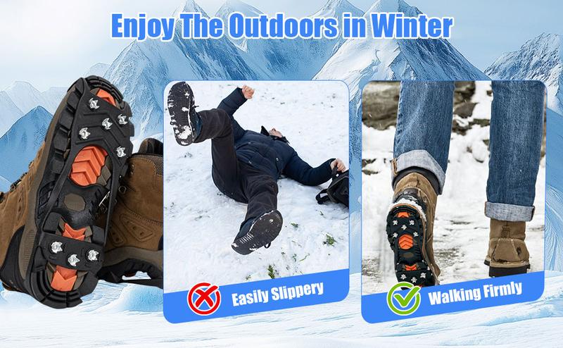 2 Pairs Ice Cleats for Shoes and Boots, 8 Steel Gripper Spikes Non-Slip ...