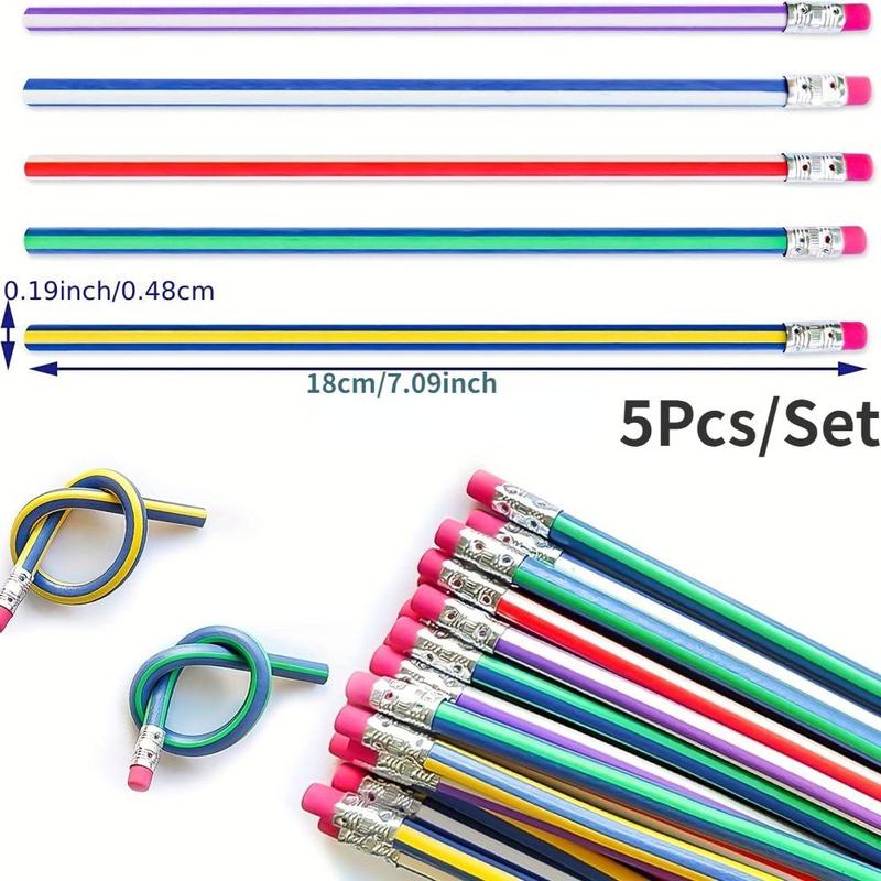 School Supplies Bendable Pencils, 5pcs/set Funny Stationary Flexible ...