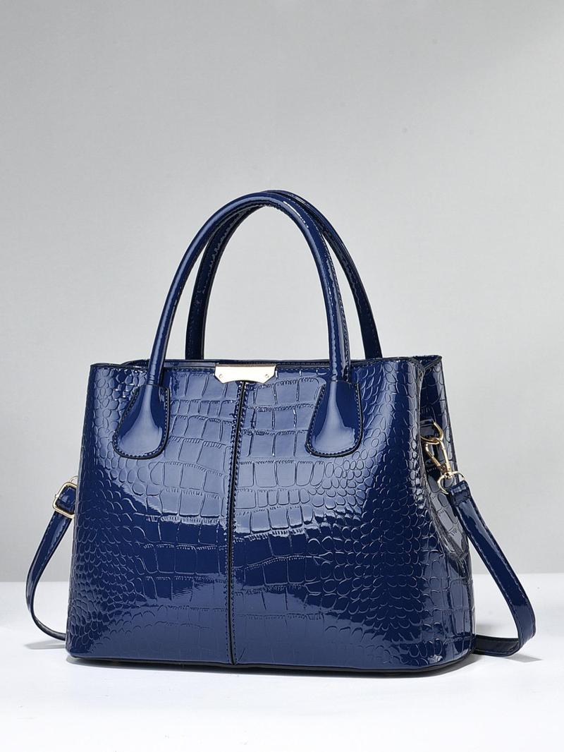 Fashion Elegant Crocodile Embossed Tote Bag, Casual Pu Leather Zipper ...