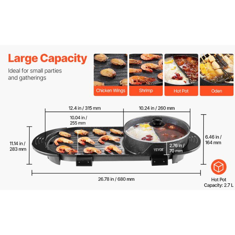 2-in-1 Electric Smokeless Grill and Hot Pot, 2200W Power Smokeless Cook ...