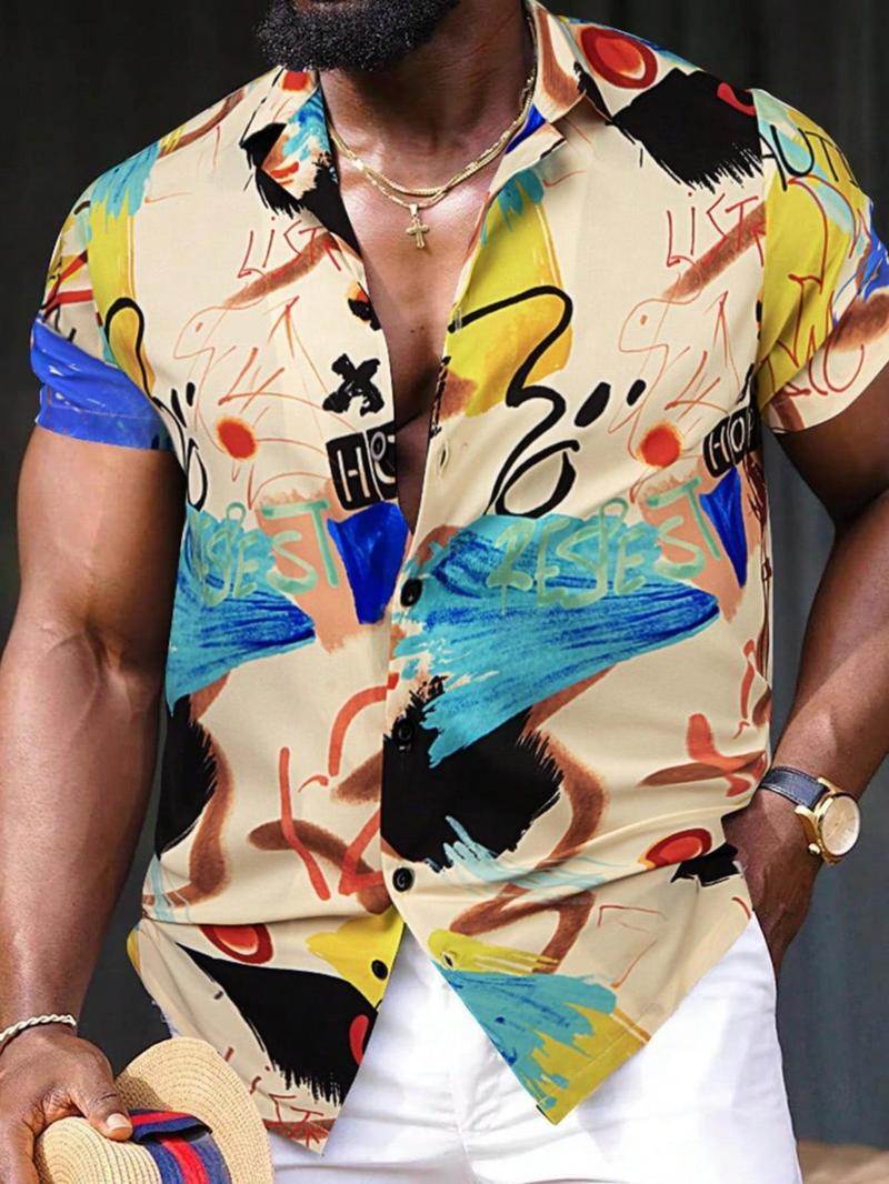 Men's All Over Print Short Sleeve Shirt, Regular Fit Casual Pop Art ...