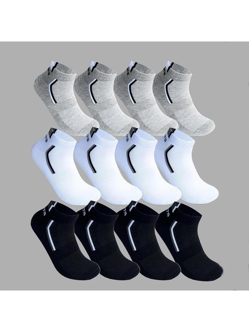 Women's Striped & Letter Print Ankle Socks, Absorb Sweat Knit Low Cut ...