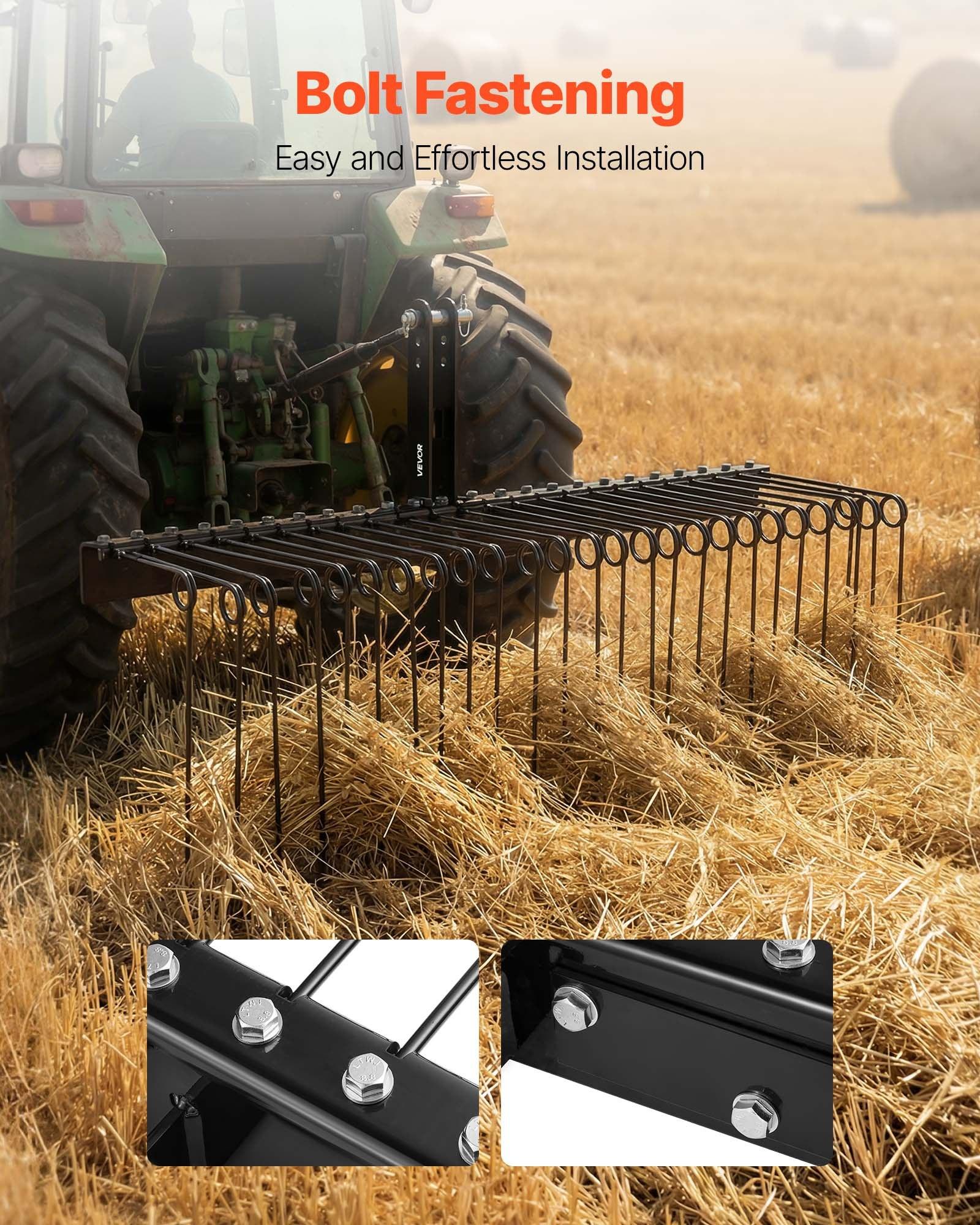 VEVOR 60 in Tow Behind Landscape Rake, 3 Point Hitch Lawn Dethatcher ...