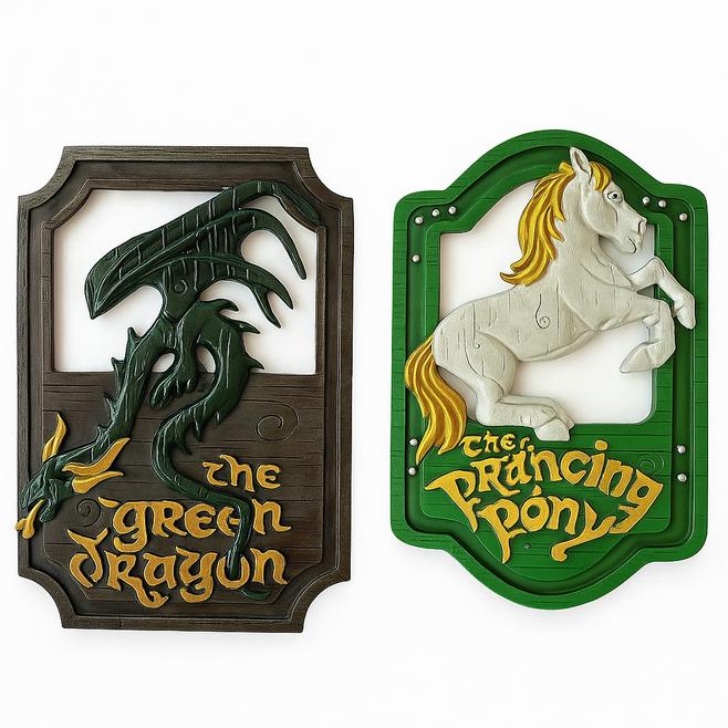 XYQ Lord of The Rings Prancing Pony & Green Dragon Pub Signs Set ...