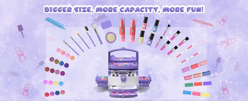 PERRYHOME Kids Makeup Set for Girl 56 Pcs Washable Real Cosmetic, Non ...