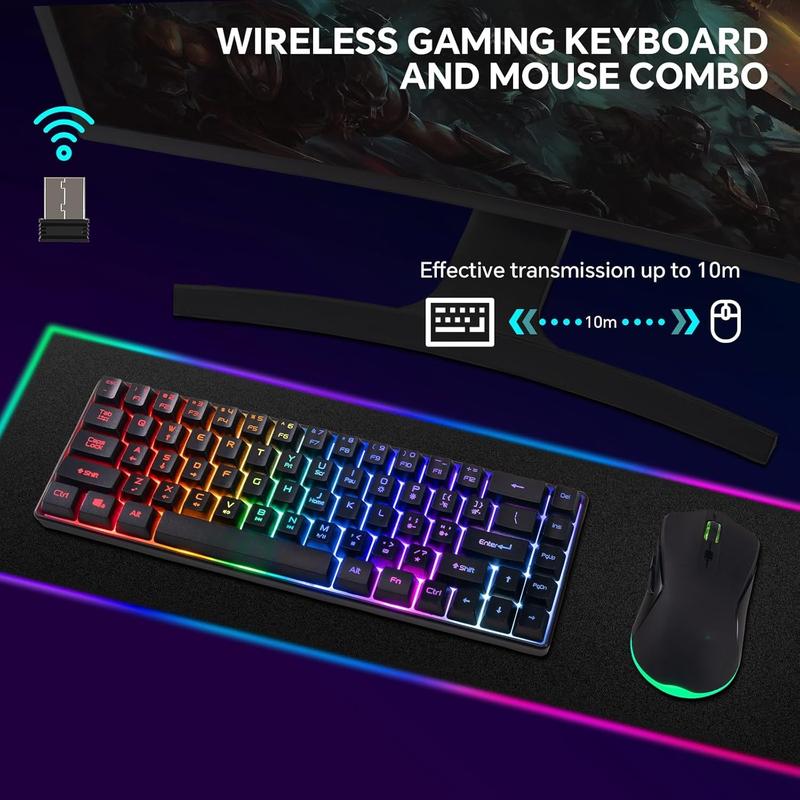 60% Gaming Keyboard and Combo,RGB Backlit Rechargeable LED Light Up ...
