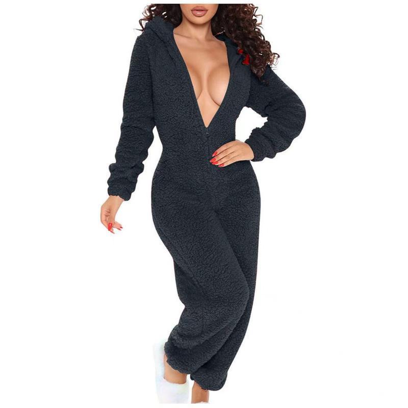 One-Piece Loungewear Opening Women'S Long-Sleeved Jumpsuit Hooded Cute ...