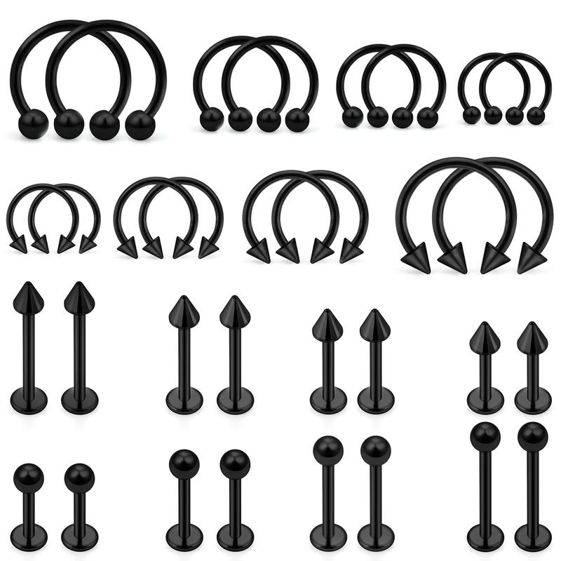 32PCS 16G Lip Rings Steel Snake Bite Labret Monroe Barbell Ring Daith ...