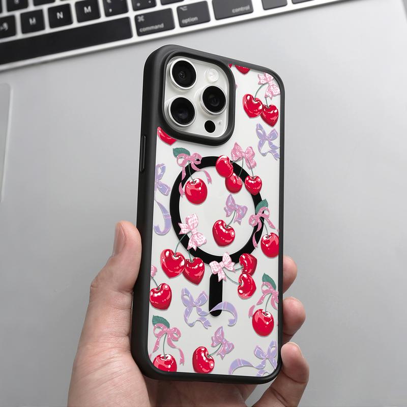 Stylish Cherry Design Clear Magnetic Phone Case, Compatible with ...