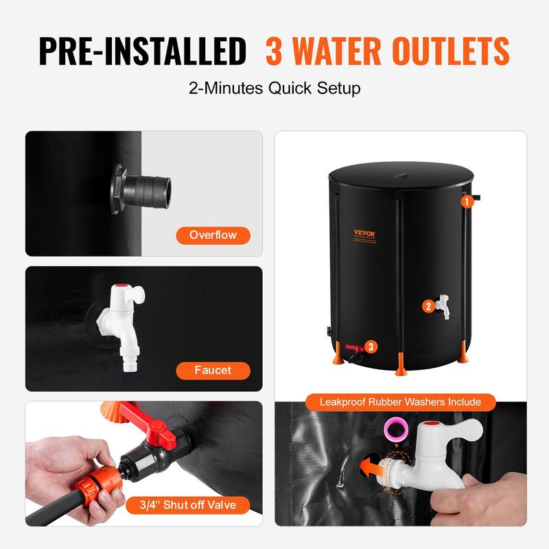 VEVOR Collapsible Rain Barrel, 100 Gallon/380 L Portable Water Tank ...